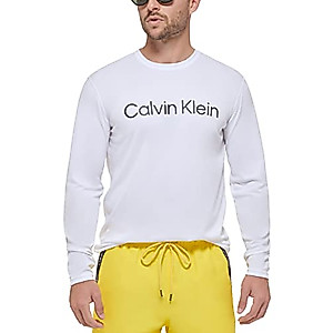 Calvin Klein Men's Standard Light Weight Quick Dry Long Sleeve 40+ UPF Protection, White, Medium