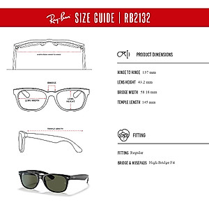 Ray-Ban RB2132 NEW WAYFARER Square Sunglasses For Men For Women + BUNDLE with Designer iWear Eyewear Kit (Rubber Black on Black/Crystal Lens G-15 Green, 55MM)