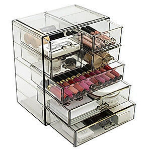Sorbus Acrylic Clear Makeup Organizer - Big & Spacious Cosmetic Display Case - Stylish Designed Jewelry & Make Up Organizers and Storage for Vanity, Bathroom (3 Large, 4 Small Drawers) [Black Jewel]
