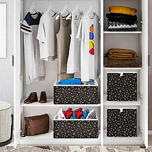 visesunny Closet Baskets Eiffel Tower Red Flower Leaf Storage Bins Fabric Baskets for Organizing Shelves Foldable Storage Cube Bins for Clothes, Toys, Baby Toiletry, Office Supply