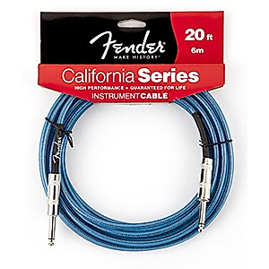 Fender California Series Instrument Cable for electric guitar, bass guitar, electric mandolin, pro audio - Daphne Blue - 20'