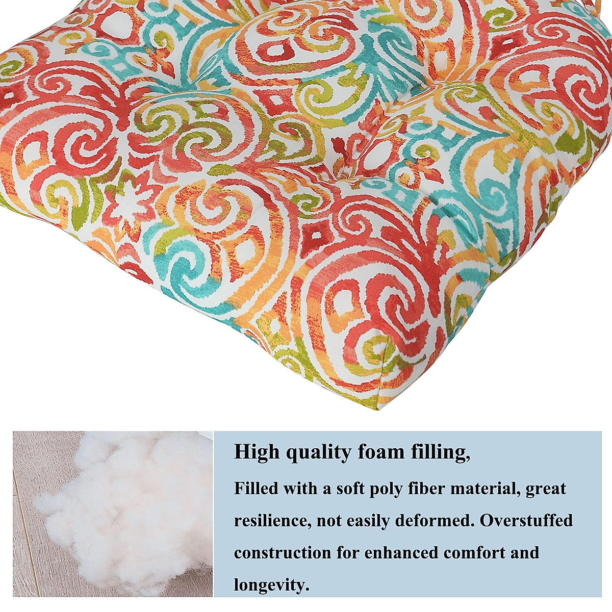 FUNHOME Set of 2 Outdoor Chair Cushions, Water-Resistant Tufted Seat Cushions for Patio Furniture 19 x 19 x 5 Inch Patio Cushion for Rocking, Camping, Kitchen Chairs Corinthian Dapple