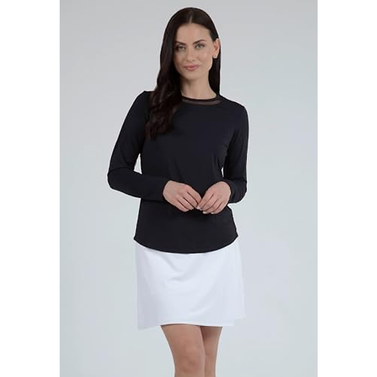 IBKUL Athleisure Wear Sun Protective UPF 50 Icefil Cooling Tech Long Sleeve Crew Neck Top with Under Arm Mesh – 83000 Black Solid S