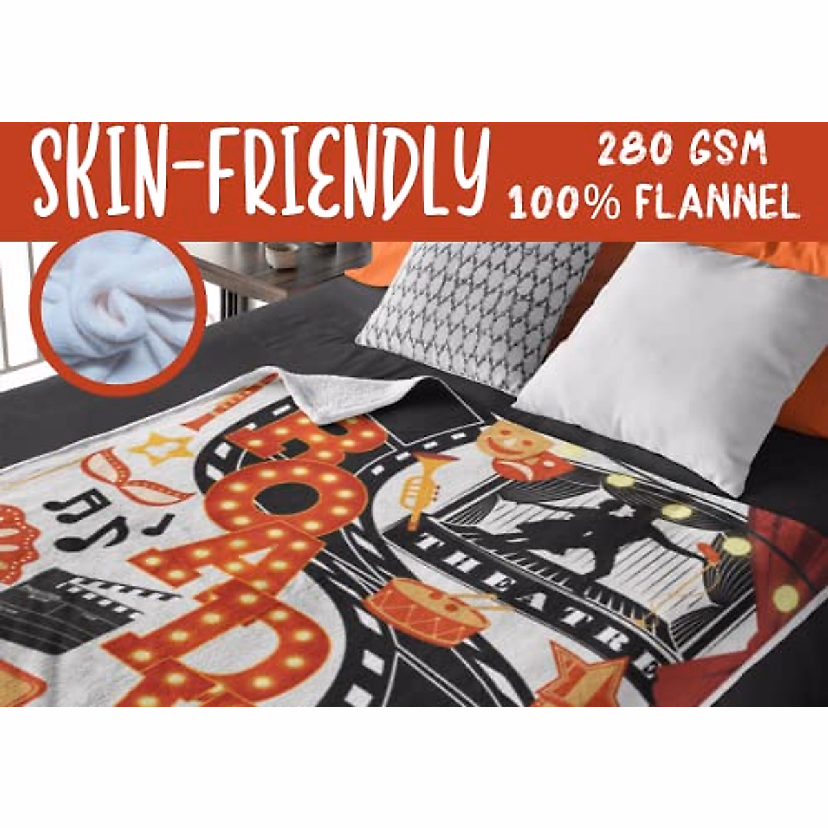 Broadway Musical Gifts for Musicians, Theater Gifts for Actors on World Theatre Day, Broadway Musical Blanket, Gifts for Drama Lovers, Actress, Theater Lovers, Flannel Throw Blanket - 50"x 65"