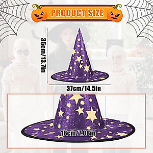 KINBOM Wizard Hat Kids, 15x14 Inch Five Pointed Star Witch Hat Kids Costume & Cosplay Witch Hat Halloween Party Yard Decoration for Kids Party Favors Festival Dressing Up (Purple)