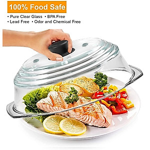 Microwave cover glass - Microwave splatter cover 100% Food Grade, Glass Microwave covers for food splatter BPA Free and Dishwasher Safe, Vented Plate cover Lid Silicone Knob, 9.5" - Bezrat (Black)