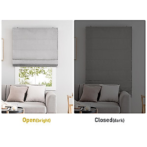 SHECUTE Roman Cordless Shades: Room Darkening, Light Filtering for Bedroom, Living Room, Windows & French Doors (Grey, 46'W x 64'L)