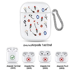 Case for Airpod Case 2nd Generation,Floral Cute Airpods Case,Airpod Case 1st Generation,Clear Kawaii Airpod Case Cute Cover with Keychain (Floral 1st/2nd Case)