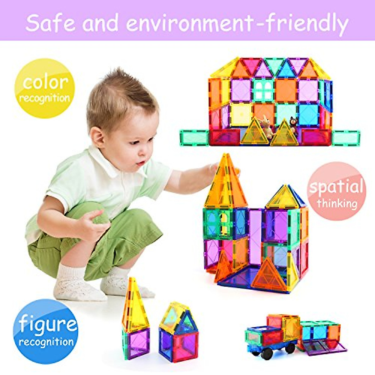 Children Hub 100pcs Magnetic Tiles Set - Educational 3D Magnet Building Blocks - Building Construction Toys for Kids - Upgraded Version with Strong Magnets - Creativity, Imagination, Inspiration