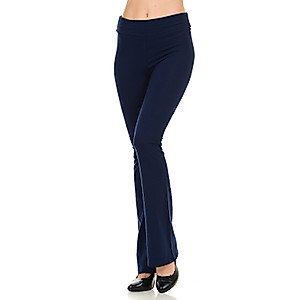 JJJ Fashion Women's Cotton Flare Yoga Pants Fold Over Waistband - Made in USA (1X, Navy)