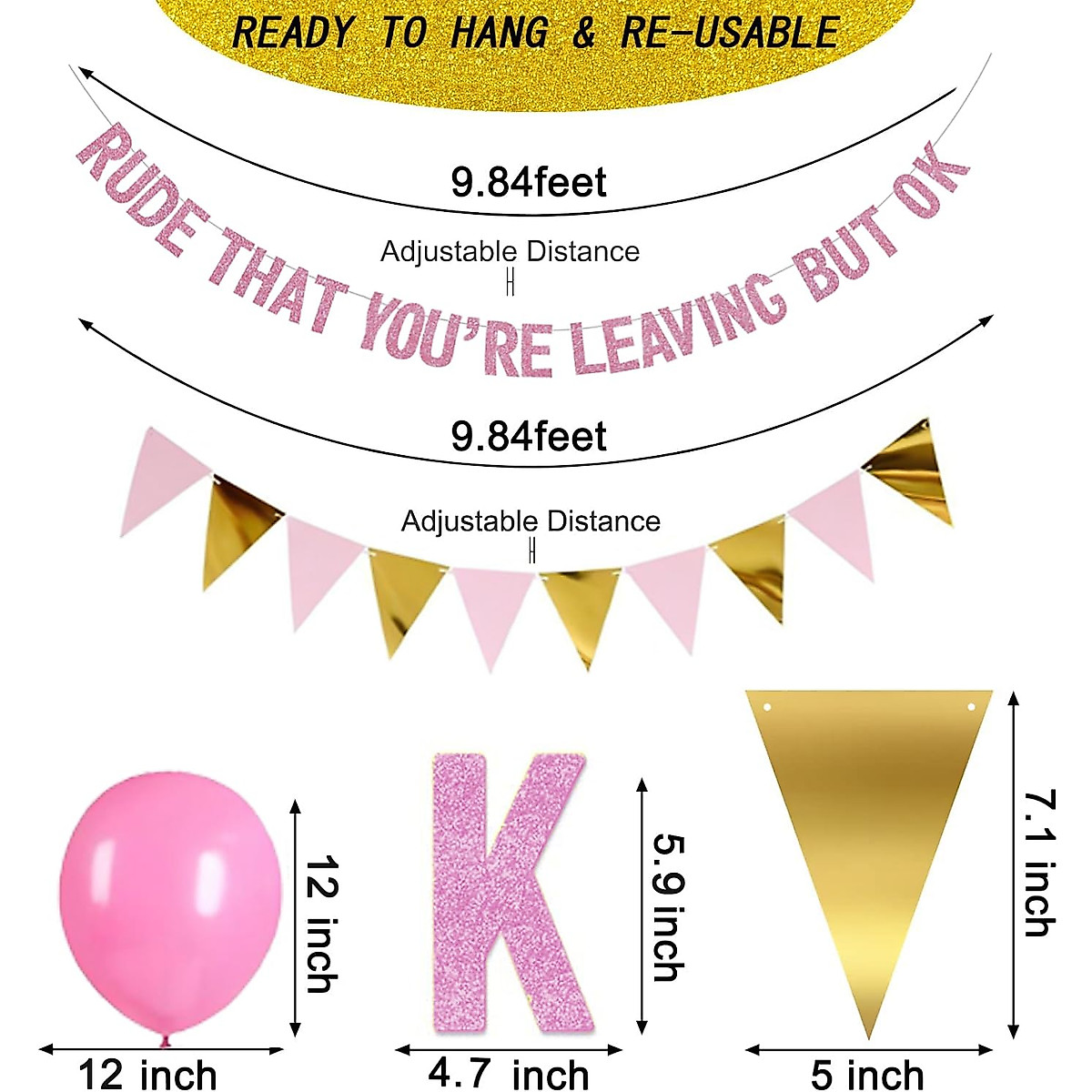 ADULLPONY Going Away Party Decorations Rude That You're Leaving But OK Banner Funny Farewell Decorations Party Set with Pink and Gold Glitter Perfect for Coworker Leaving Goodbye Party Decorations