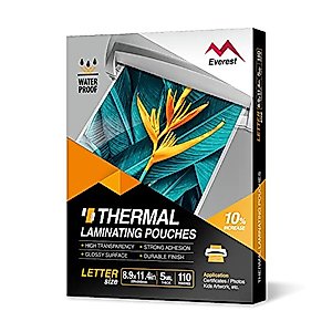 Everest Thermal Laminating Pouches - 8.9 x 11.4 Inches - 5 MIL Thick - 110 Pouches - Letter Size