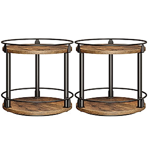 YATINEY Spice Rack, Set of 2 Lazy Susan Organizer, 2-Tier Turntable Organizer, Rotating Spice Rack Organizer For Cabinet, Compact and Versatile, for Kitchen Countertop, Rustic Brown SR22L2BR