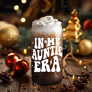 Fairy's Gift Aunt Cup, Cute Aunt Gifts - Iced Coffee Cup, 16 oz Glass Cup with Lid & Straw - Christmas, Birthday Gifts for Auntie, Best Aunt, New Aunt - Auntie Gifts from Niece, Nephew