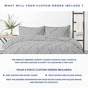 Kotton Culture 600 Thread Count Pinch Pleated 3 Piece Duvet Cover Set 100% Egyptian Cotton Breathable All Season Comforter Cover with Zipper Closure & Corner Ties (Silver, Super Oversized King)