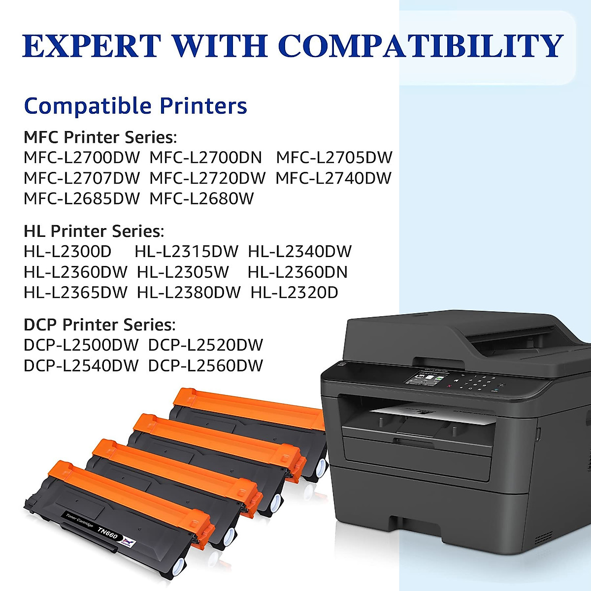 HaloFox Compatible Toner Cartridge Replacement for Brother TN660 TN-660 TN630 TN-630 for Brother MFC-L2700DW MFC-L2740DW HL-L2300D HL-L2380DW HL-L2320D DCP-L2540DW Printer (4 Black, High Yield)
