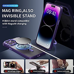 niufoey for iPhone 14 Pro Case with Magnetic Invisible Stand [Compatible with Magsafe] Shockproof Slim Translucent Matte Cases for iPhone 14 Pro 6.1 Inch,Deep Purple