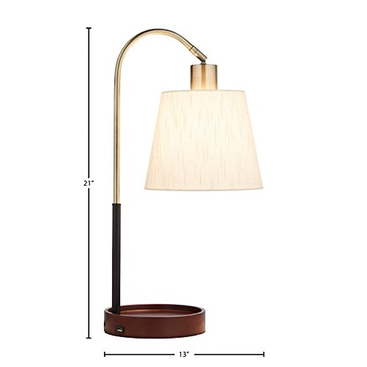 Amazon Brand – Rivet Franklin Bedside Table Desk Lamp with USB Charging Port and Light Bulb, 21"H, Metal and Wood