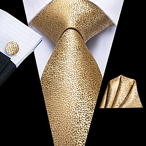Dubulle Solid Color Mens Gold Necktie with Handkerchief Cufflinks Gold Ties Set for Men and Pocket Square Suit Ties Wedding