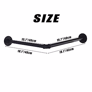AddGrace Industrial Pipe Garment Rack Iron Wall Mounted Right Angle Corner Clothing Rack with Screws DIY Home Storage Display (Black) 18.1"