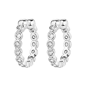 PAVOI 14K White Gold Plated 2.5mm Cubic Zirconia Sparkling Round Huggie Ear Cuff Gold Earrings for Women | Clip On Cartilage