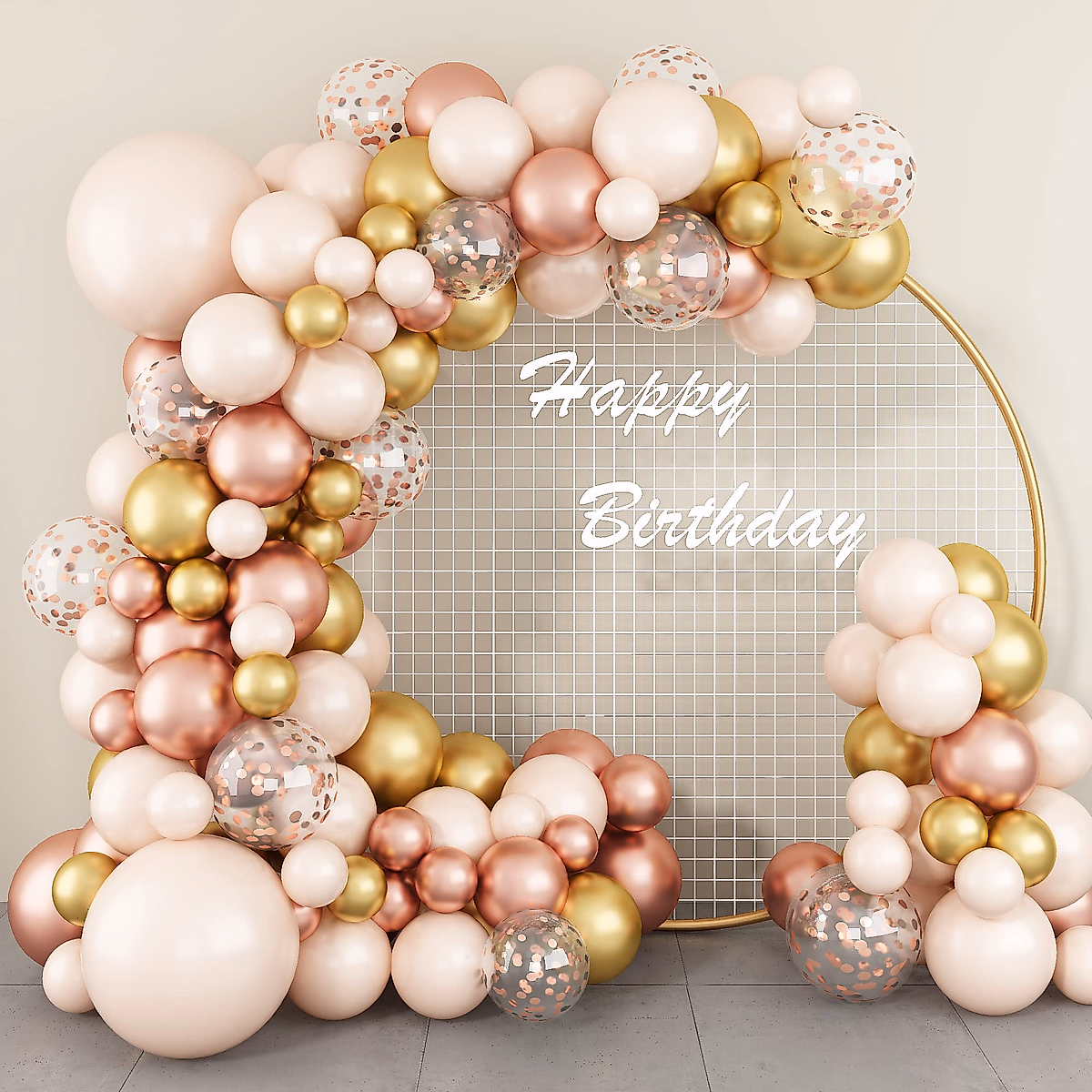 Blush Balloon Garland Kit, Nude Beige Metallic Gold and Rose Gold Confetti Latex Balloons Double Stuffed Cream Pink White Balloon Arch for Girls Wedding Baby Bridal Shower Birthday Party Decorations