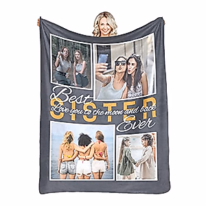 JOYXBUY Personalized Sister Gift Photo Collage Throw Blanket, Custom Blanket for Birthday or Christmas for Sister from Sister, Personalized Blanekt for Women