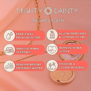 Mighty Dainty Locket Necklace for Women, 18” Jewelry Chain, Picture Inside, Silver, Rose Gold, Gold Filled, Hold pictures with Engraved Name Custom Personalized Girls Ladies Modern Charming Set