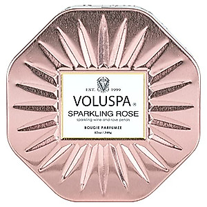 Voluspa Sparkling Rose Candle | 3 Wick Tin | 12 Oz. | All Natural Wicks and Coconut Wax for a Cleaner Burn