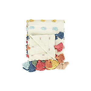 Creative Co-Op 60" L x 50" W Woven Cotton Tufted Dots & Tassels Throw, Multicolor