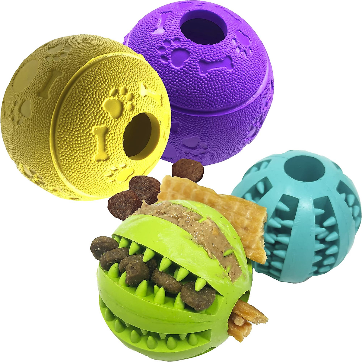 Jalousie Dog Puzzle Balls Dog Treat Dispensing Balls Non-Toxic Natural Rubber Dog Chew Toys for Puppy Pet Dog Teething Puzzle Playing Treat Dispenser Rope Balls (Large - 6 Pack)