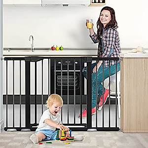 Baby Gate for Doorways and Stairs, RONBEI 51.5" Auto Close Safety Baby Gate for Kids and Pets, Extra Wide Child Gate Dog Gates for The House, Heavy Duty Metal Walk Through Door (Black)