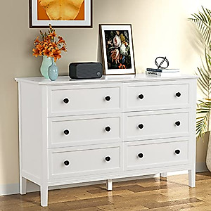 CARPETNAL White Dresser, Modern Dresser for Bedroom, 6 Drawer Double Dresser with Metal Handles, Dresser for Hallway, Entryway