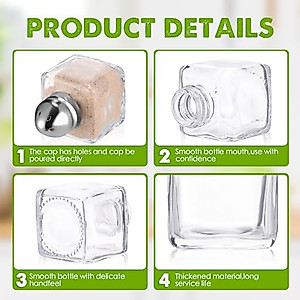 Maxcheck 150 Pcs Salt Pepper Shakers 0.5 oz Glass Spices Shaker with Sliver Tone Tops Clear Baking Soda Shaker Glass Spice Bottle for Wedding Party Restaurant Kitchen Travel Home (Cube)