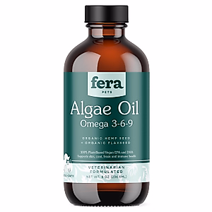 Fera Pet Organics Plant-Based Omega 3 Supplement for Dogs & Cats – Vet Created - Skin, Coat & Immunity – Vegan Omega 3 - EPA, DHA & ALA – 8oz, 48 Servings​
