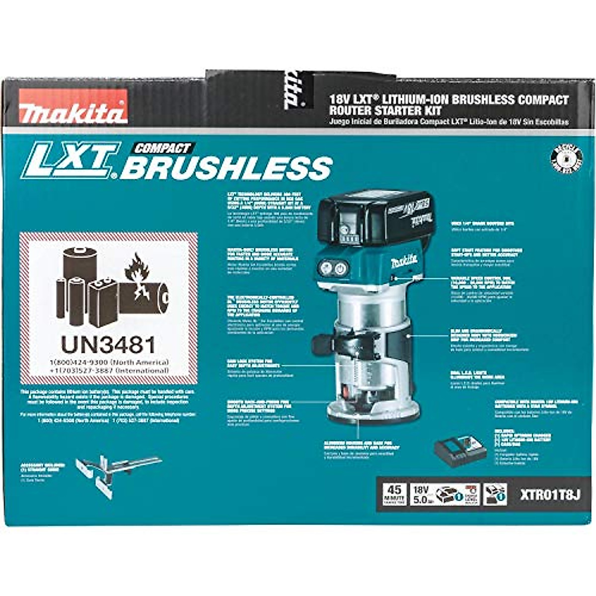 Makita XTR01T8J 18V LXT® Lithium-Ion Brushless Cordless Compact Router Starter Kit (5.0Ah)