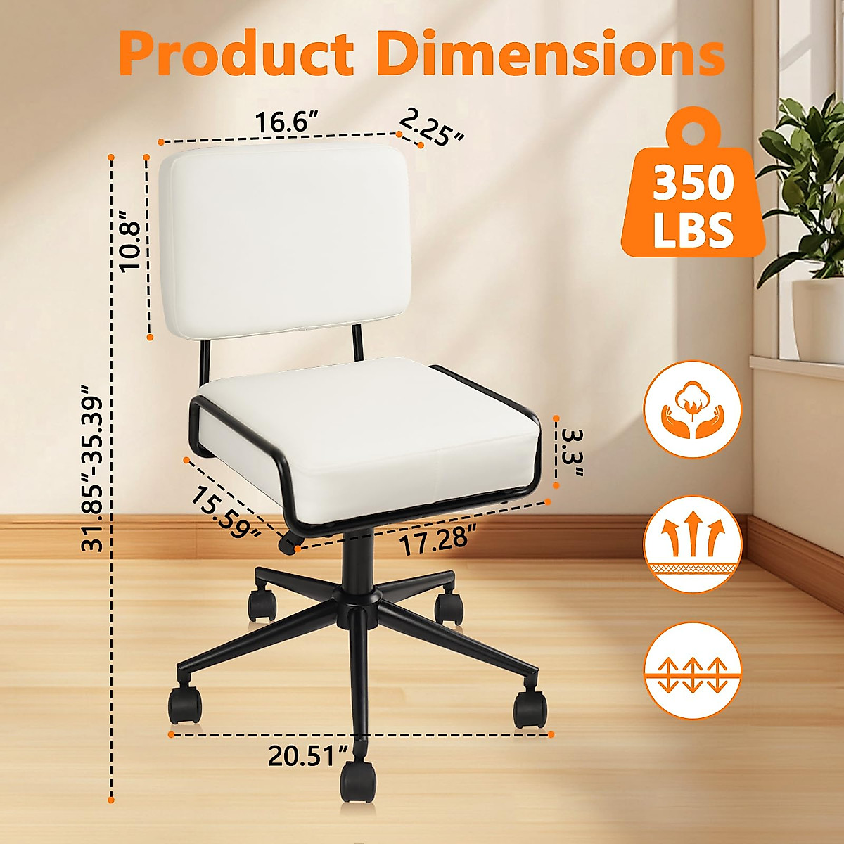 KLASIKA Ergonomic Office Chair with Padded Armrests and Lumbar Support, Faux Leather Desk Chairs fith Wheels, Comfortable Executive Office Chair for Home and Office, Black