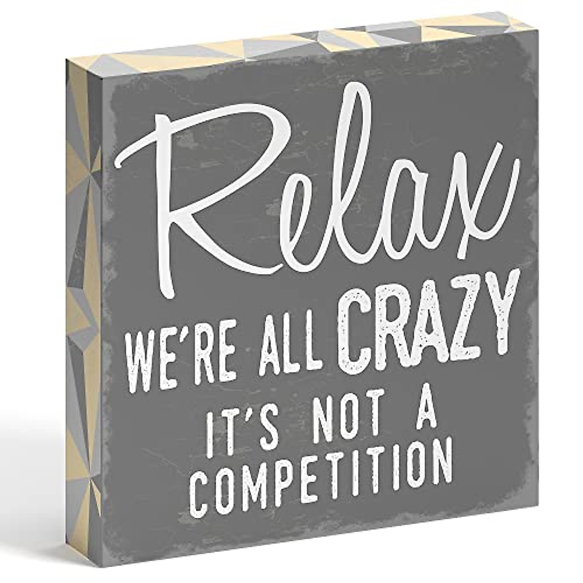 Barnyard Designs 'Relax We're All Crazy It's Not a Competition' Box Wall Art Sign, Primitive Country Farmhouse Home Decor Sign With Sayings, 8" x 8"