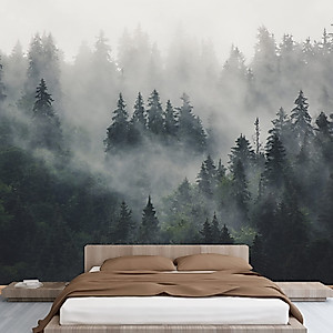 SIGNWIN Wall Mural Foggy Forest Removable Self-Adhesive Wallpaper Wall Decoration for Bedroom Living Room - 66x96 inches