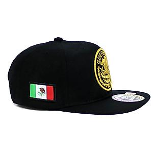 Mexican Hat Mexico State Federal Logo Embroidered Snapback Flat Bill Baseball Cap (Guerrero- Black/Gold), Large-X-Large