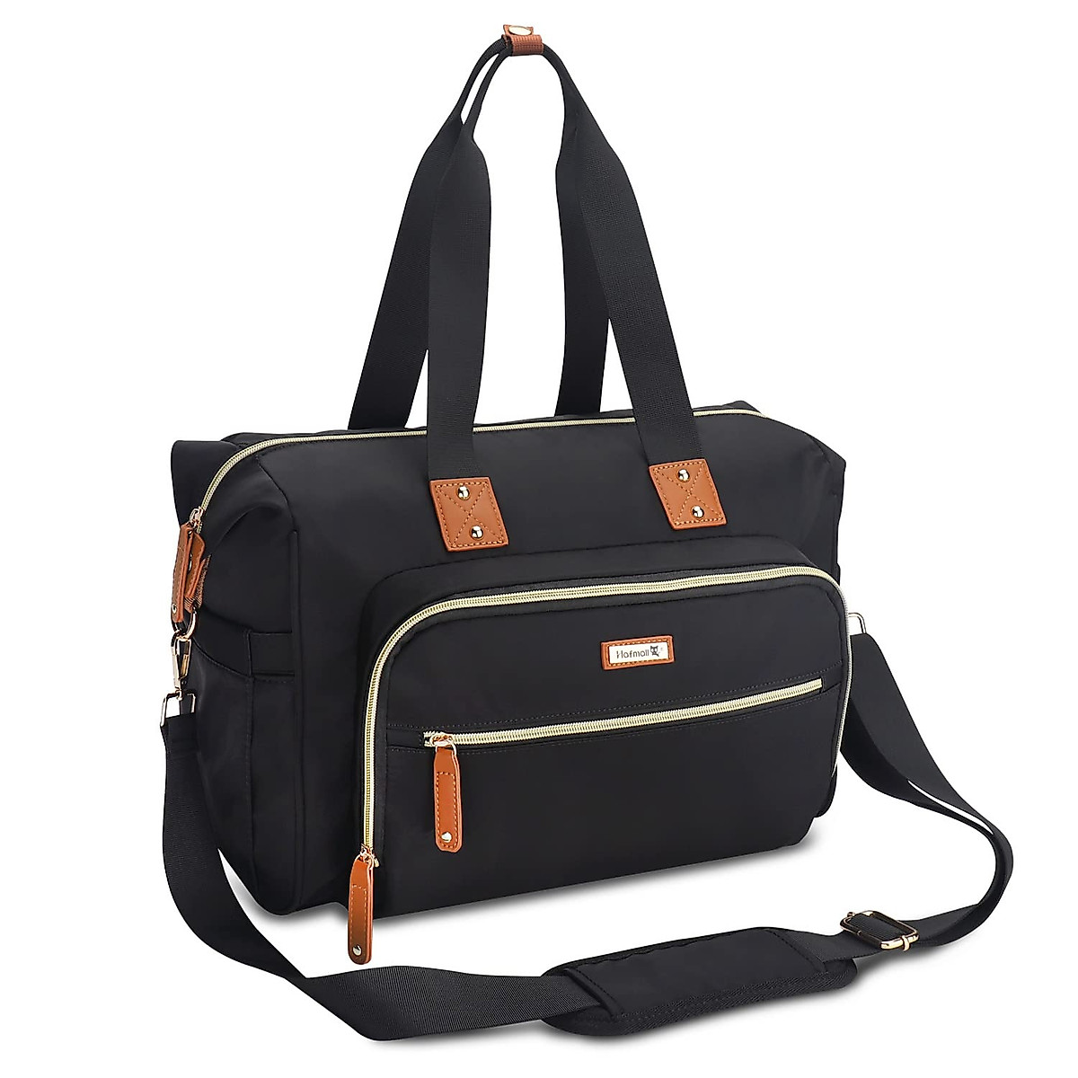 Hafmall Diaper Bag Tote with Changing Pad, Multifunctional Stylish Mommy Bag, Large Diaper Messenger Bag for Mom and Dad, Black