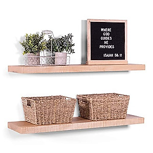DAKODA LOVE Floating Shelves | Solid Maple | Premium Craftsman Quality | Heavy Duty Hidden Bracket | Set of 2 (Natural, 36" L x 6" D)