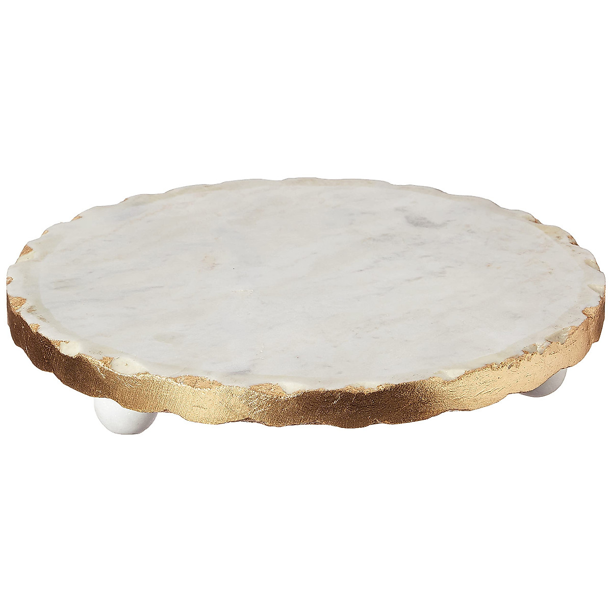 Mud Pie Marble Trivet, 1 1/4" x 8 1/2" Dia, Gold and Mud Pie - 40700003 Mud Pie Marble and Gold Edge Hostess Set Serving Platter, One Size, White