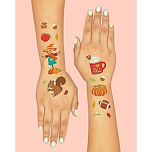 xo, Fetti Fall Temporary Tattoos for Kids - 32 Glitter styles | Birthday Party Supplies, Autumn + Pumpkin