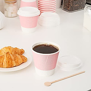8 Ounce Disposable Coffee Cups, 500 Double Wall Hot Cups For Coffee - Lids Sold Separately, Rippled Wall, Light Pink Paper Insulated Coffee Cups, For Coffee, Tea And More-Restaurantware