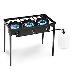 GYMAX Camping Stove, 3 Burner Propane Camp Stove w/Detachable Legs, 225,000-BTU Output, 20 PSI Regulator & CSA Certification, 30’’ Outdoor Gas Stove, High Pressure Propane Burner for BBQ (3 Burner)