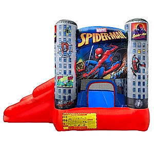 Funormous Marvel Spider-Man Bounce House with Slide, Kids Inflatable Spiderman Bouncy Castle Indoor Outdoor Plus Heavy Duty Air Blower