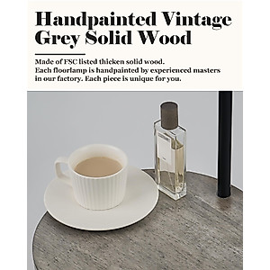 ELYONA Modern Floor Lamp with End Table, Rubber Wood Bedside Table Lamp with Adjustable Drum Shade, Rustic Tall Pole Shelf Reading Standing Light for Farmhouse Bedroom, Living Room, Office - Walnut