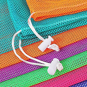 Frienda 6 Pieces Mesh Stuff Sack, 11 x 15 Inch Durable Nylon Mesh Drawstring Laundry Bag for Rinsing Beach Toys, Seashell Collecting, Mesh Bags and Travel (Multicolor)