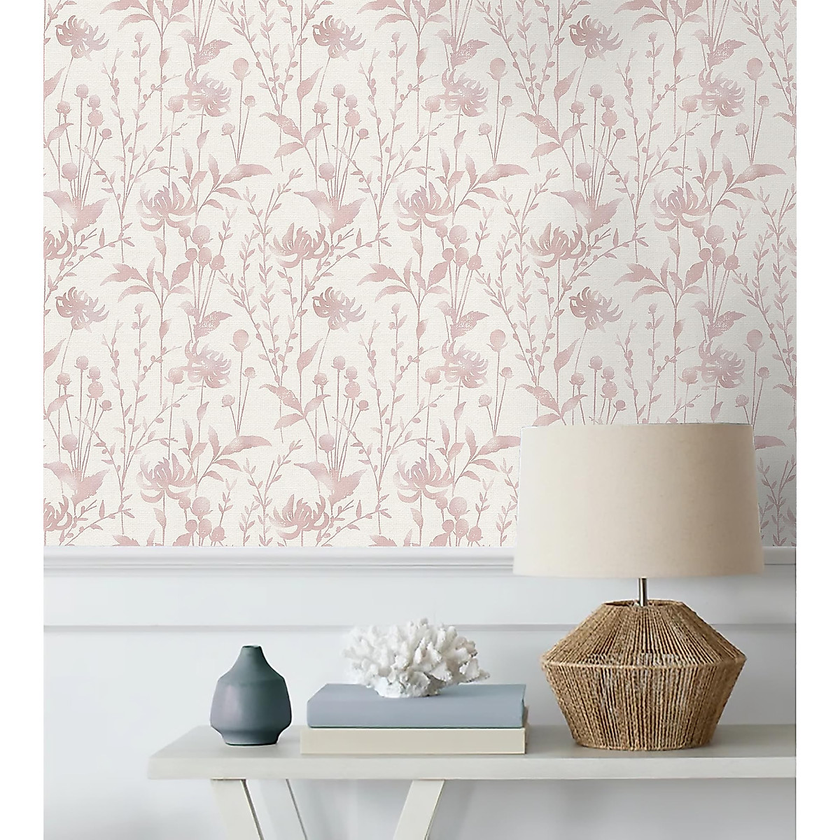 HeloHo Peel and Stick Wallpaper Pink Floral Leaf Wallpaper Self Adhesive Removable Wallpaper Waterproof Contact Paper 16.1" X 118" for Living Room Bedroom Decor